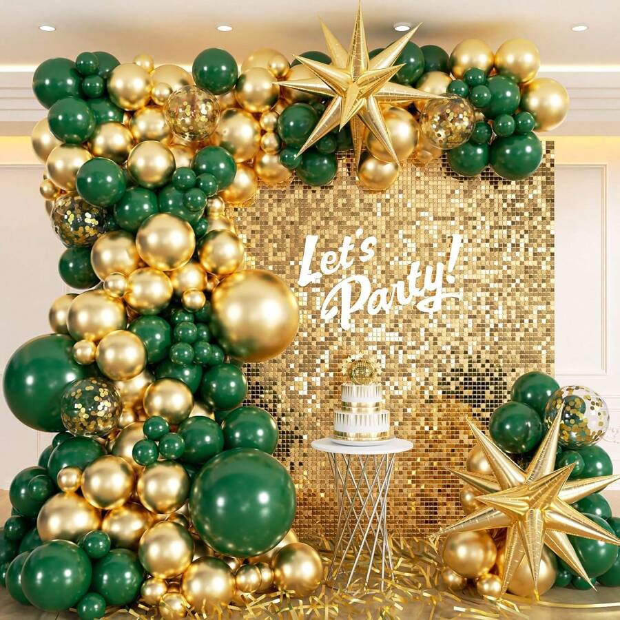 1Set Green And Gold Balloon Arch Set, Green Balloons For Birthday With ...