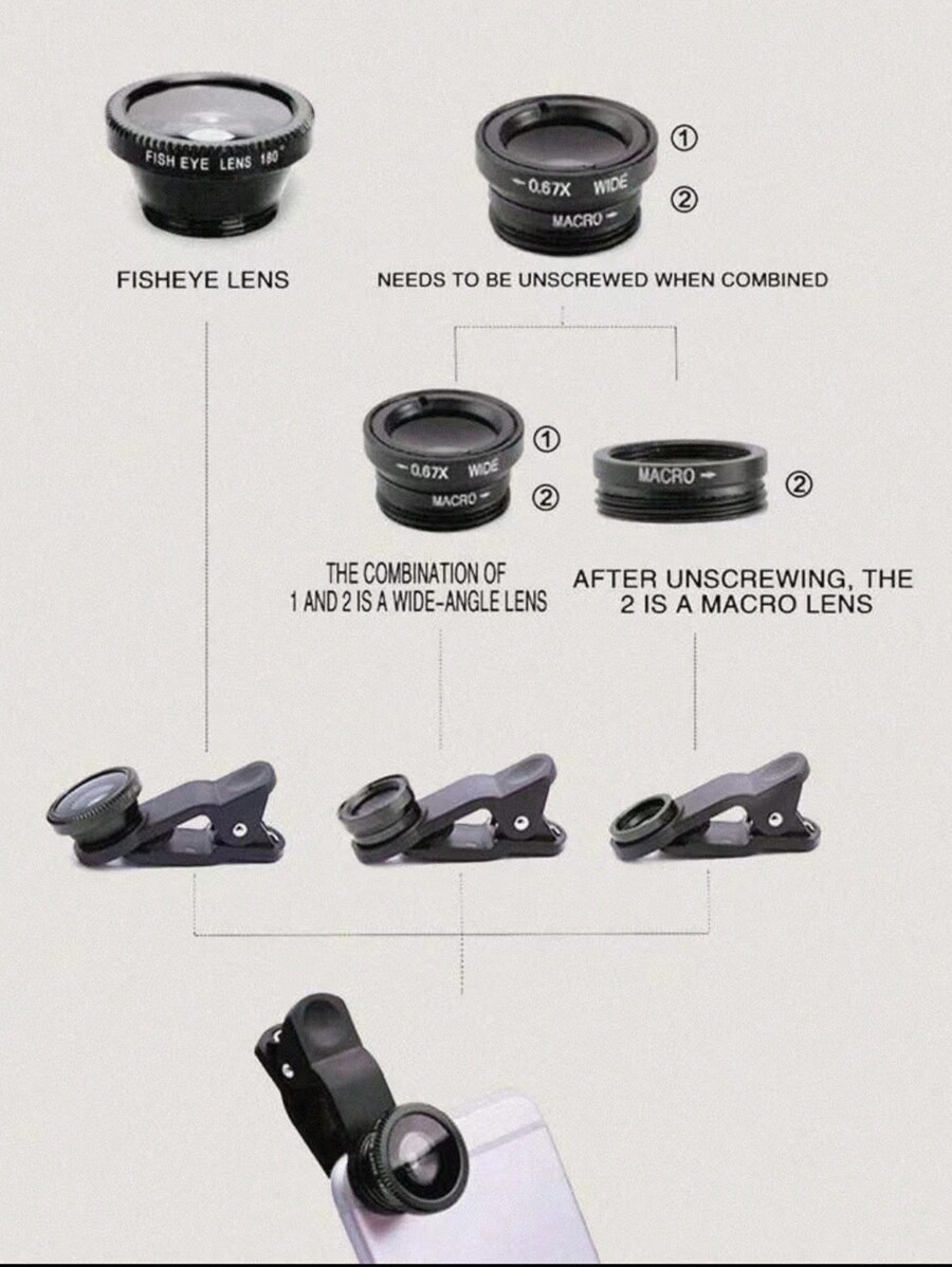 Mobile Phone Fisheye Lens 3-In-1 Mobile Phone Lens Magnifier Fisheye ...