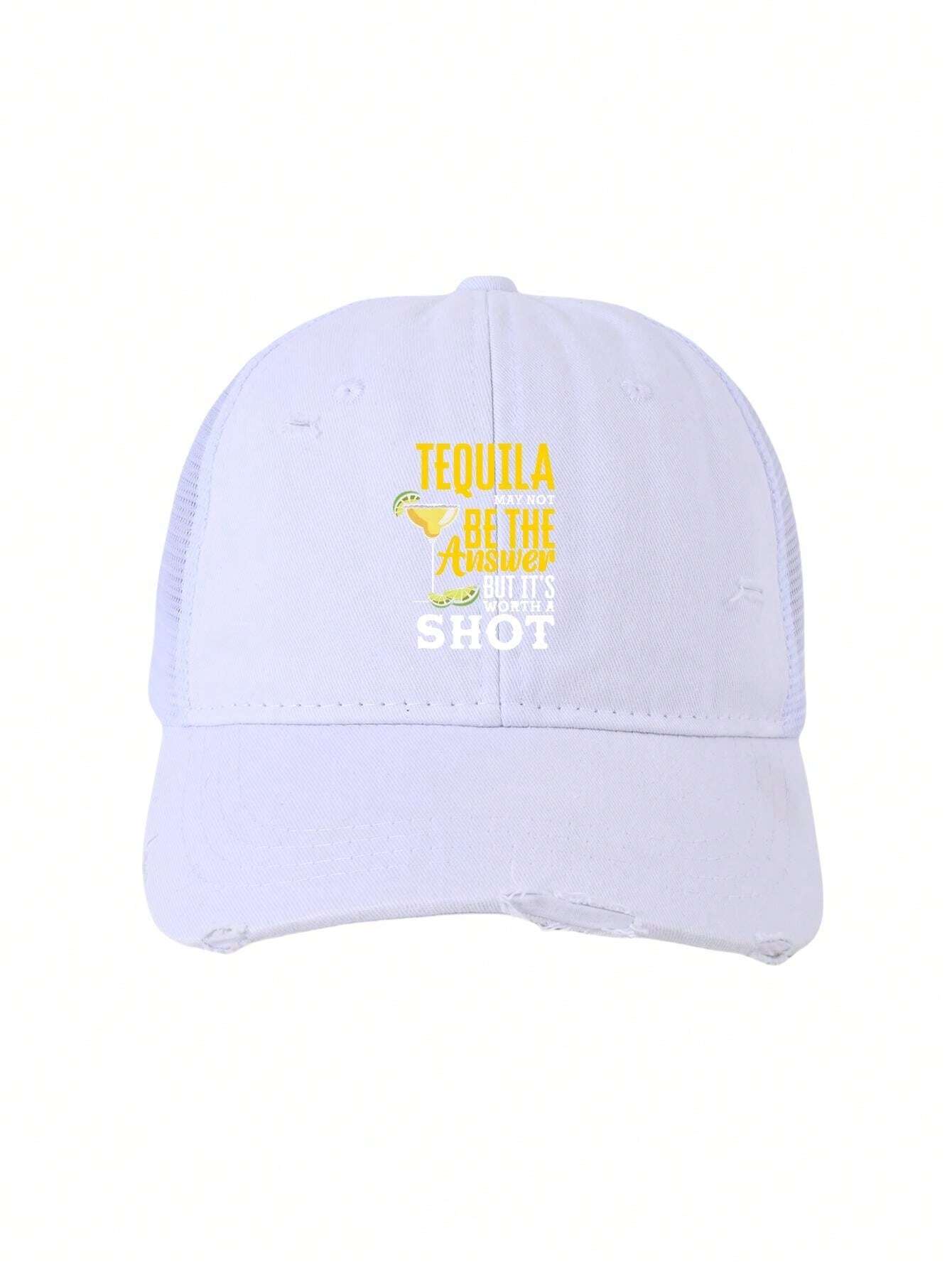 1pc Men's Washed Baseball Cap, TEQUILA BE THE MAY NOT ANSWER BUT IT'S WORTH A SHOT Letter ...