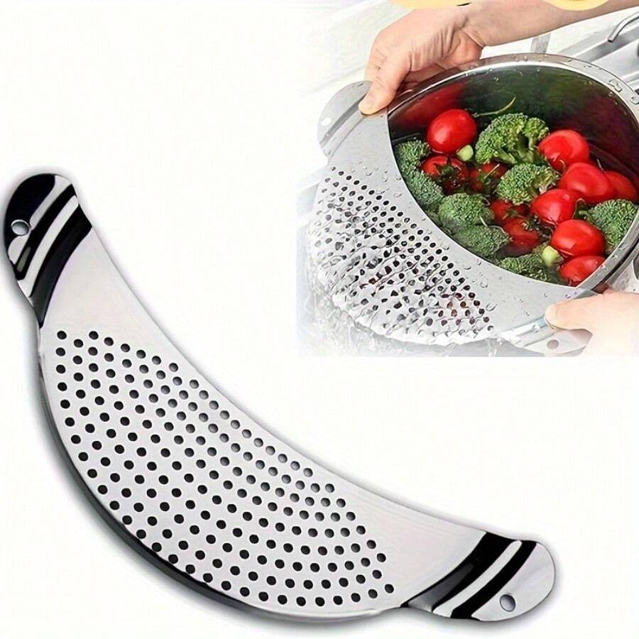 1Pc Pot Strainer With Handle Stainless Steel Colander Pasta Drainer Pan ...