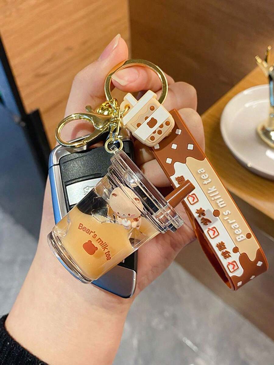 1pc Autumn/Winter Boba Tea Bear Couple Keychain Cute Bag Charm Car ...