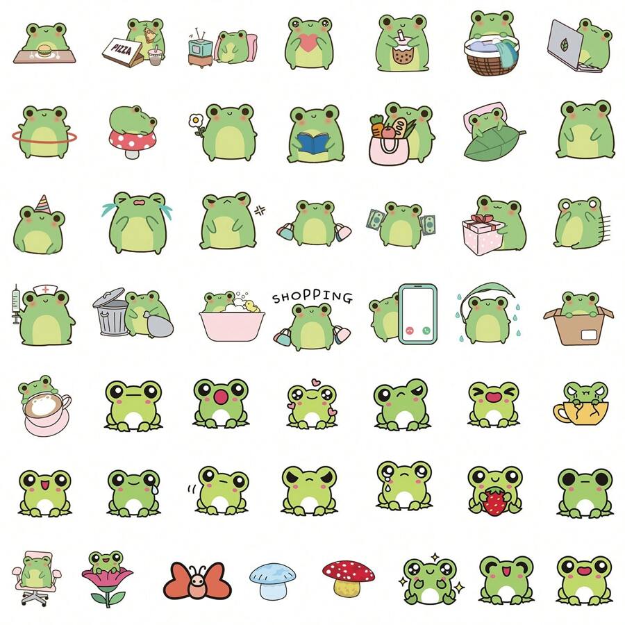 50pcs Cartoon Little Frog Stickers, Vinyl Sticker For Laptop Water ...