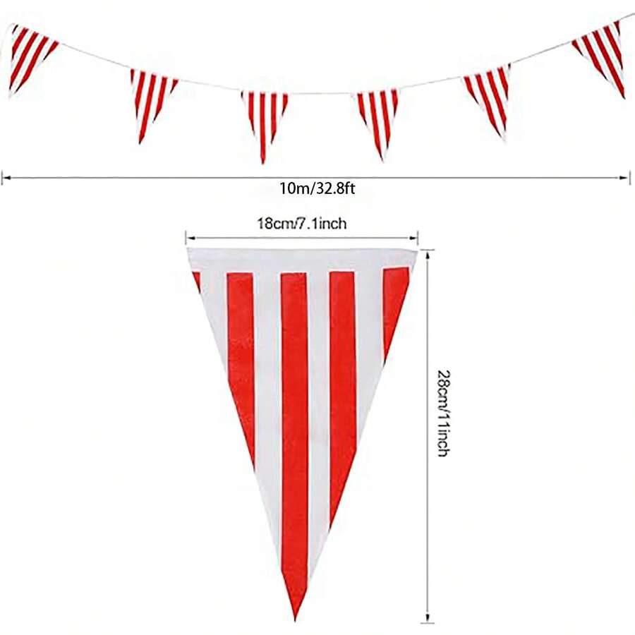 10m/32ft/Pack Red And White Striped Pennant Banner, Carnival Circus ...