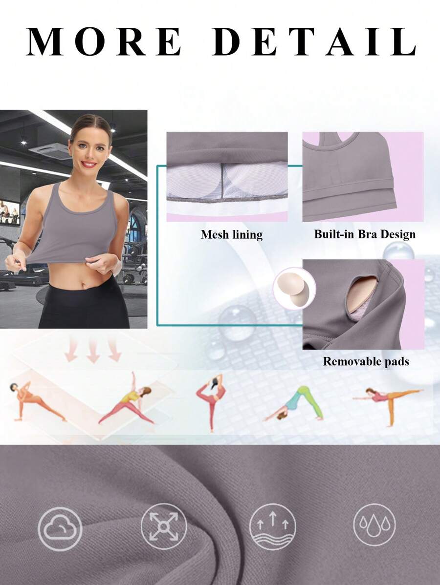 High Neck Built-In Bra Racerback Sports Bras For Women Longline Crop ...