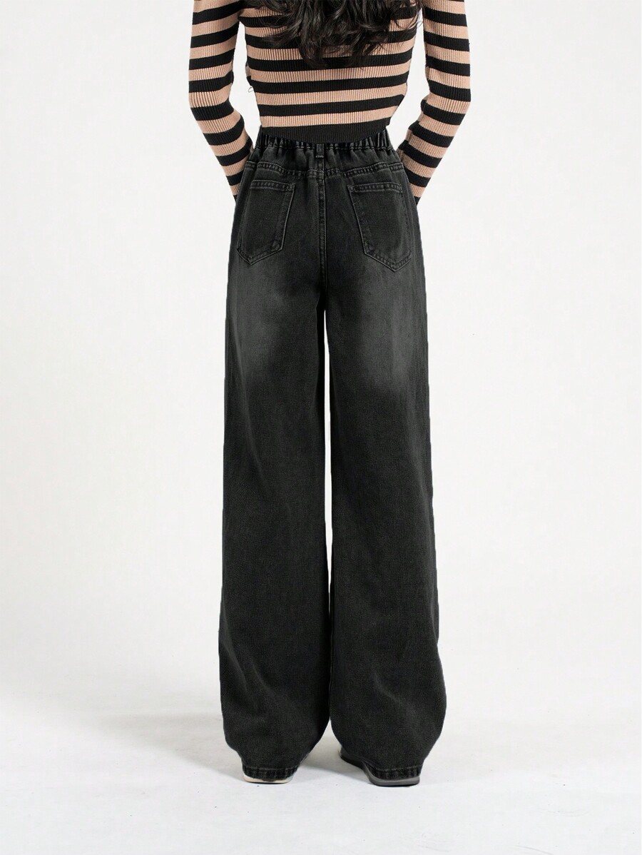 Tween Girls Casual Light Wash Ripped Straight Leg Jeans Long Length
