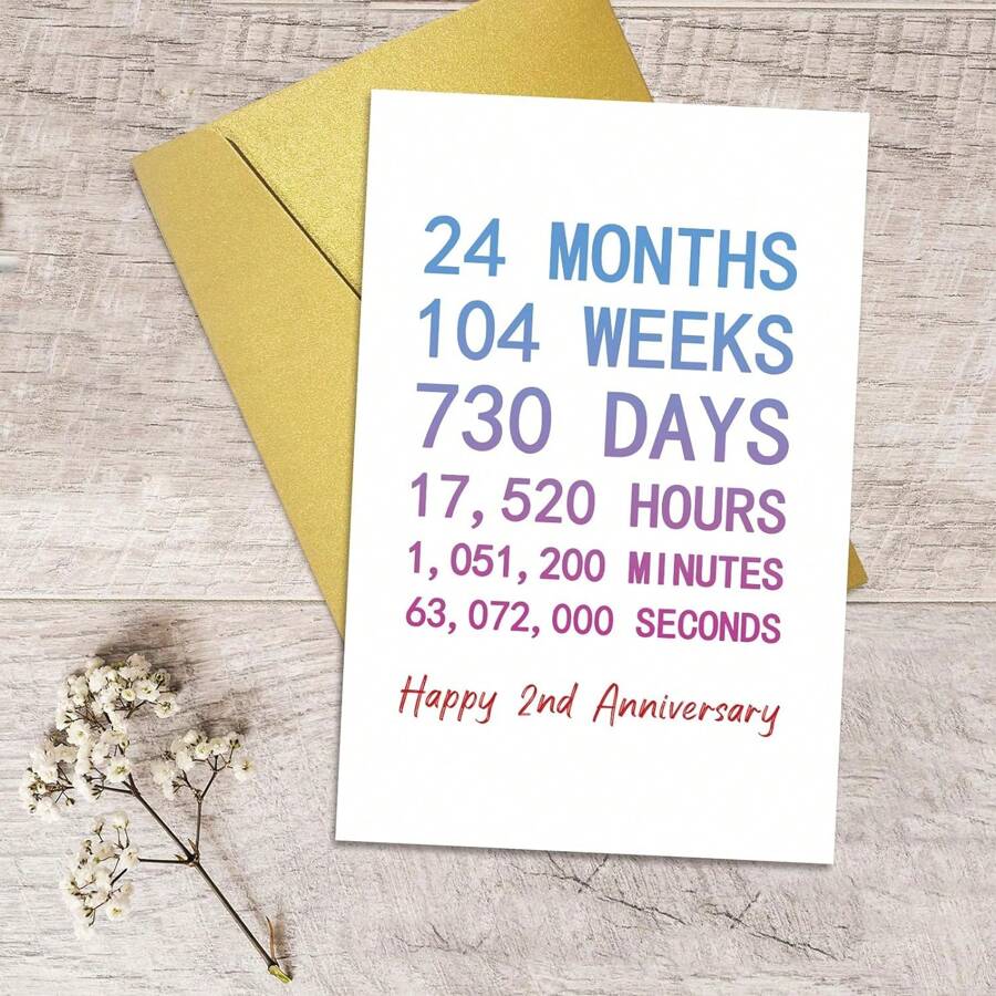 Happy 2nd Anniversary Card For Him Her, Second Wedding Anniversary ...