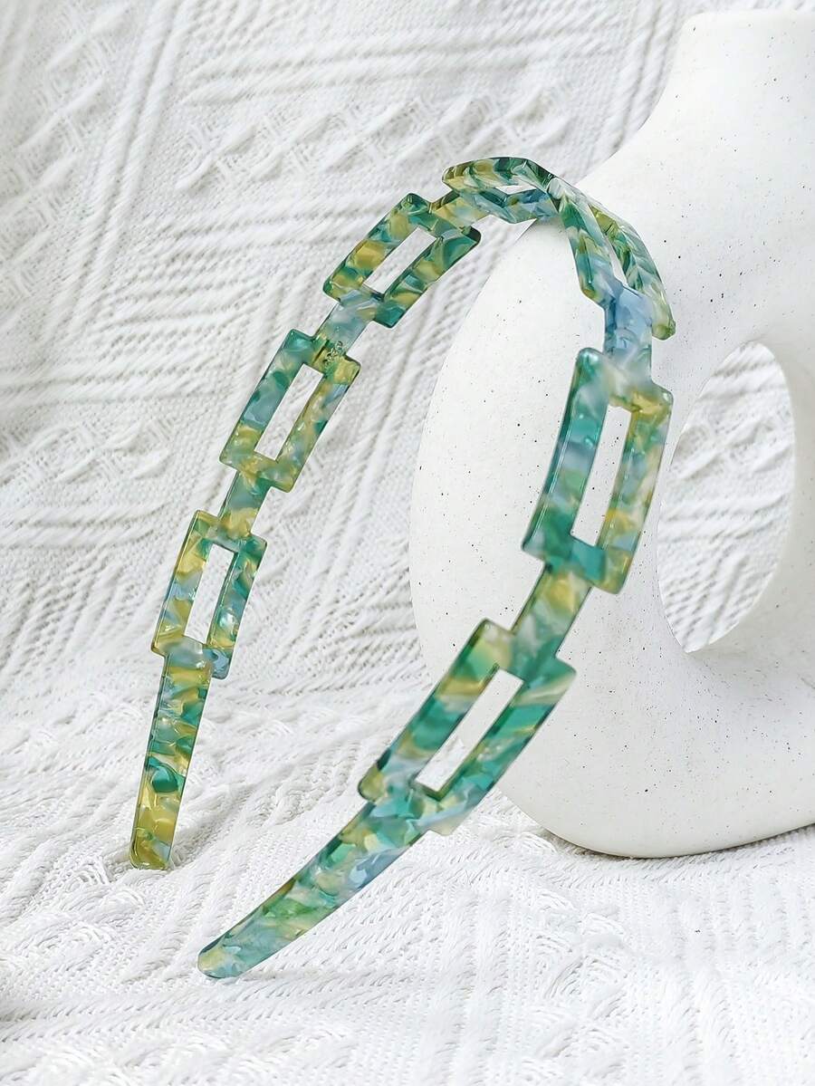 French Vintage Hair Band Rectangular Chain Green Marble Pattern Acetate ...