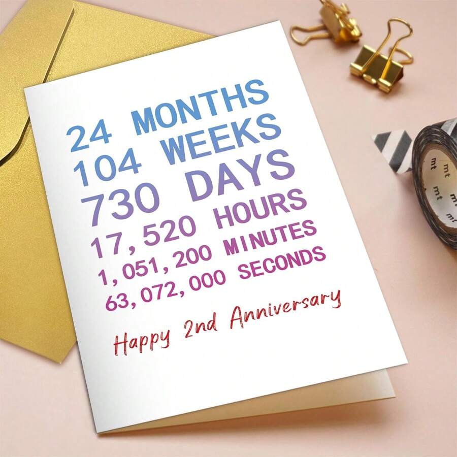 Happy 2nd Anniversary Card For Him Her, Second Wedding Anniversary ...