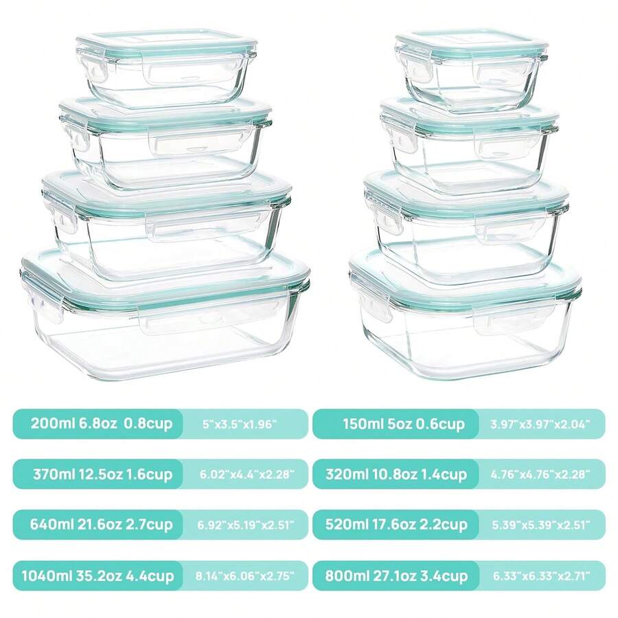 8 Pack Glass Food Storage Containers , Meal Prep , Airtight Bento Boxes ...