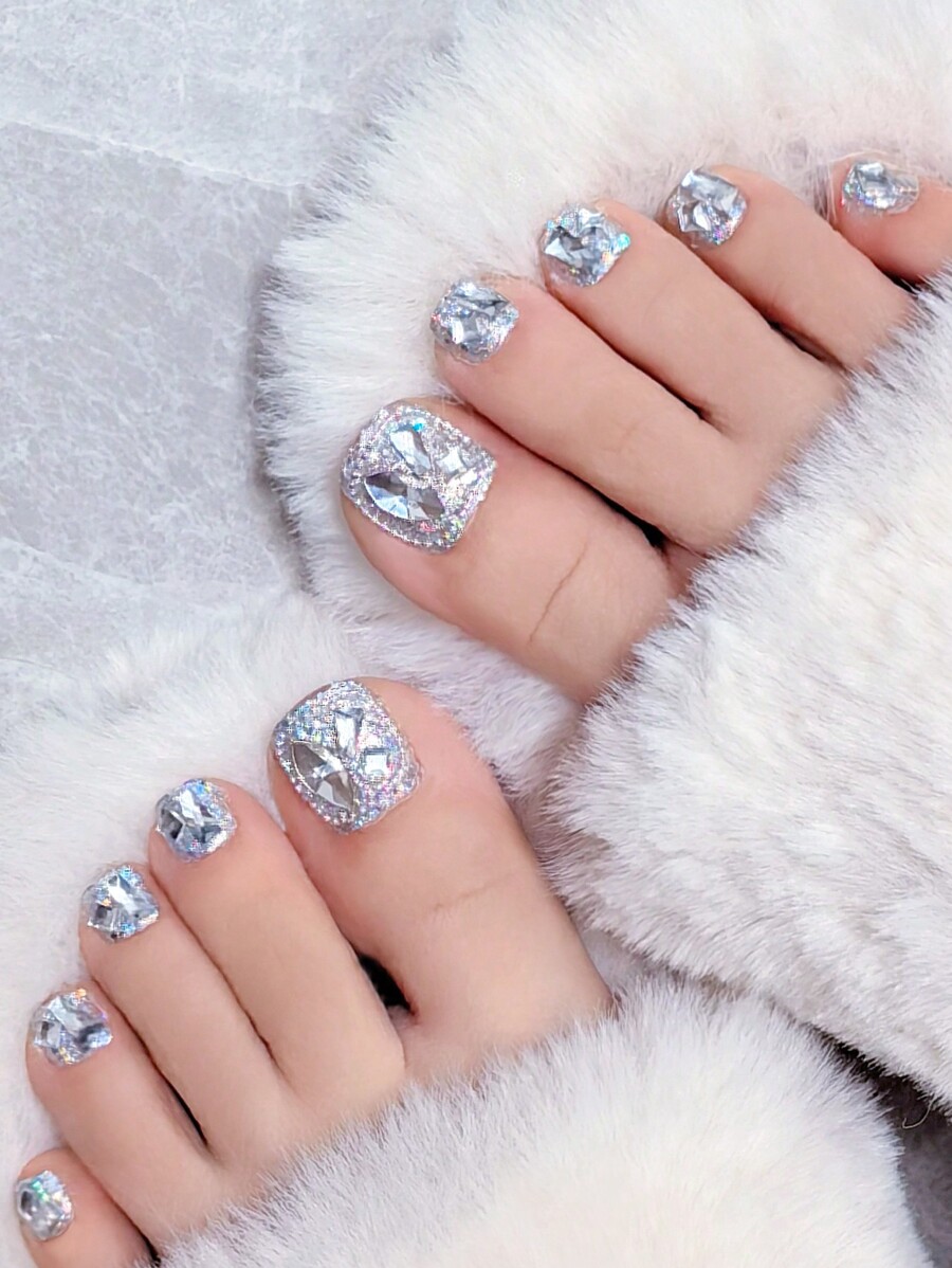 24pcs Glossy Toe Fake Nails Short Square Press On Toenails With ...