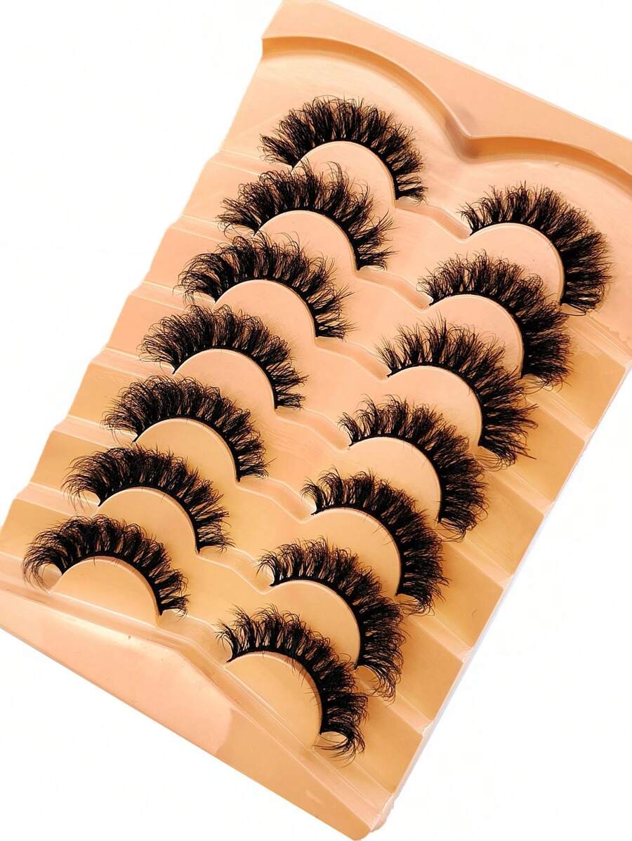 7 Pairs Russian Classic Mink Fur False Eyelashes, Natural D Curl Fluffy ...