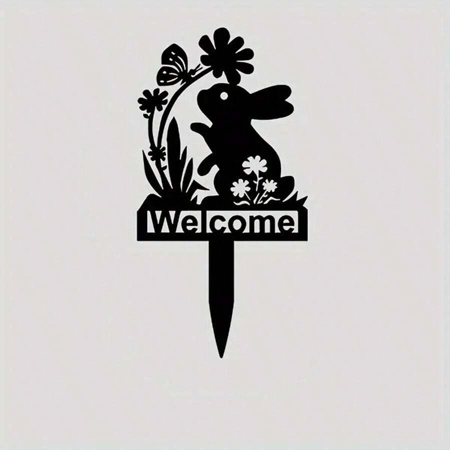 1pc Realistic Rabbit Courtyard Decoration Black Metal Welcome Post ...