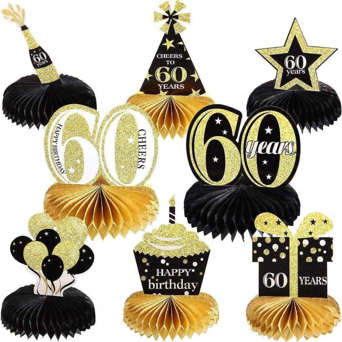 Black And Gold Honeycomb Table Decorations Set Of 8 For 40th, 60th ...
