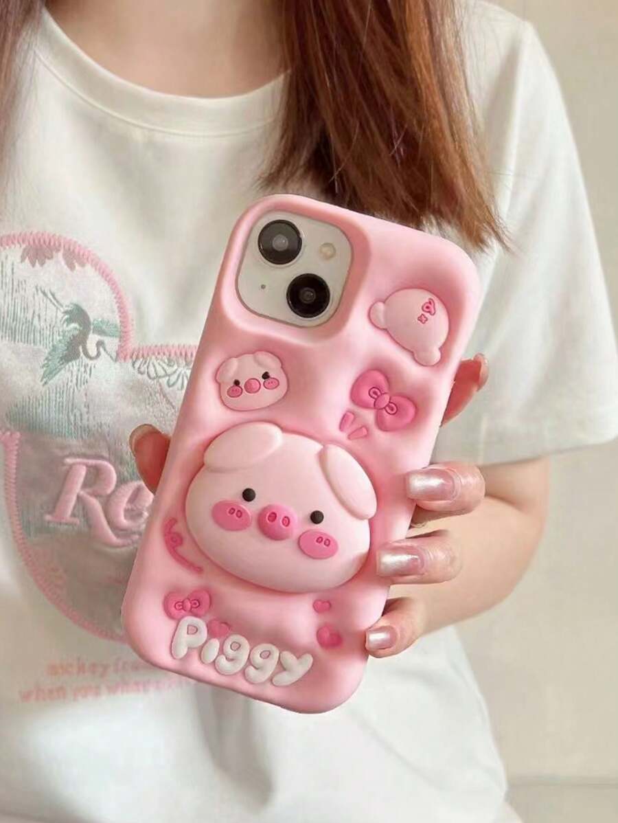 3D Cute Cartoon Pig Phone Case With Stand, Shockproof Protective Cover ...