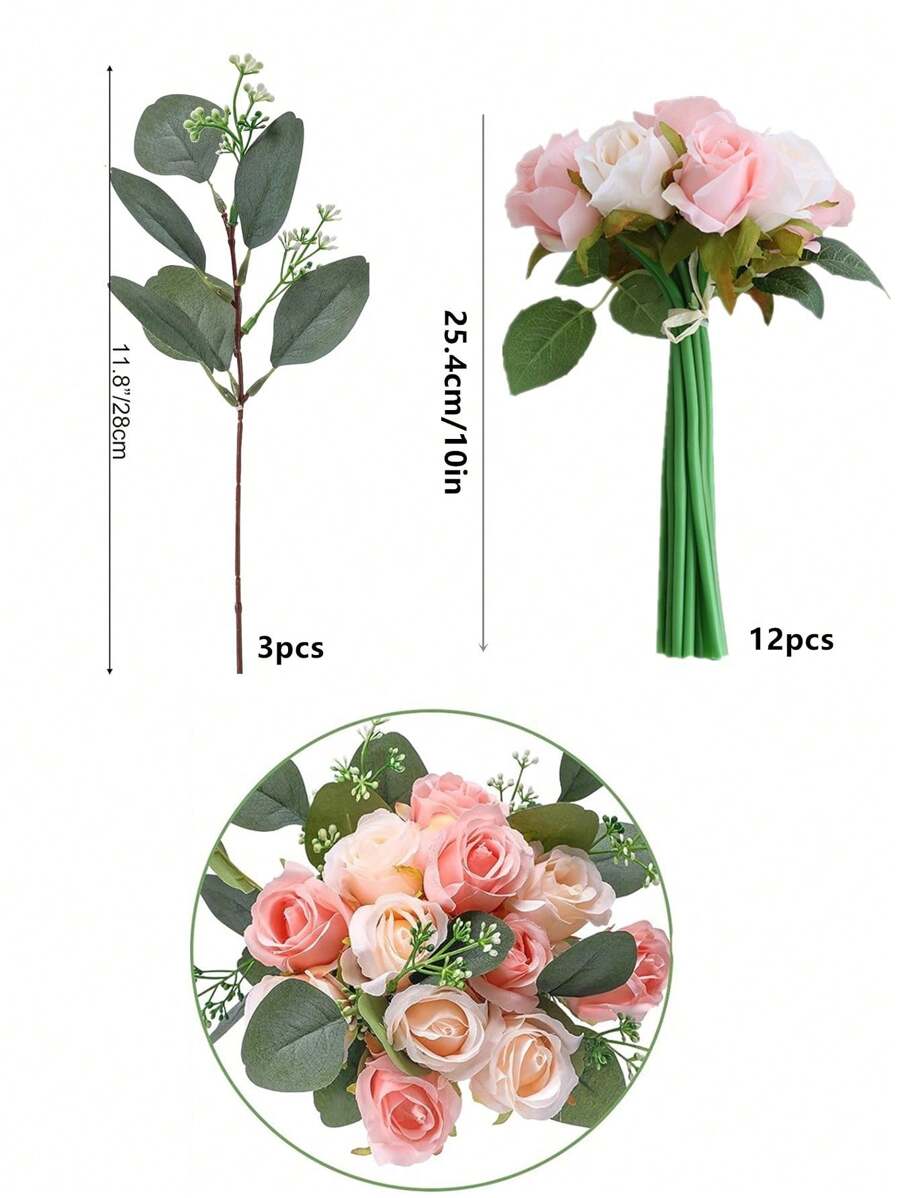 15pcs Rose Artificial Flowers, Silk Flowers With Stems Fake Flowers ...
