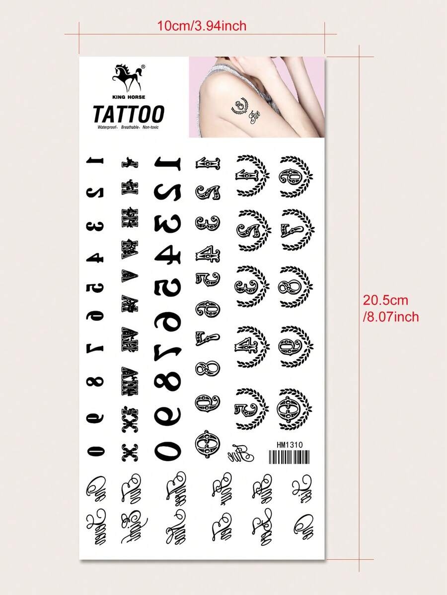 1Pc Temporary Black Digital Tattoo Sticker Can Be DIY-Combined And ...