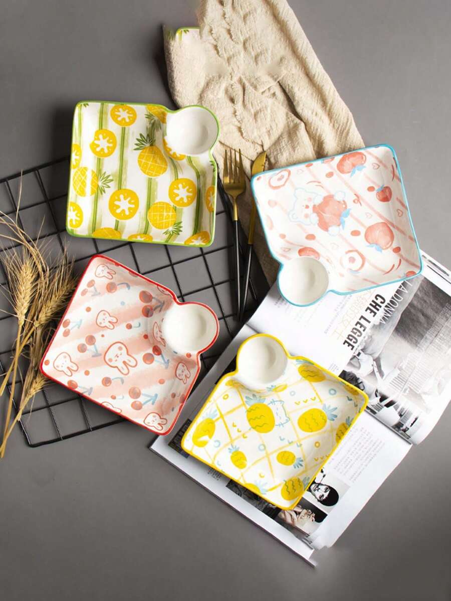 2pcs Cute Ceramic French Fries And Tomato Ketchup Plate For Microwave ...