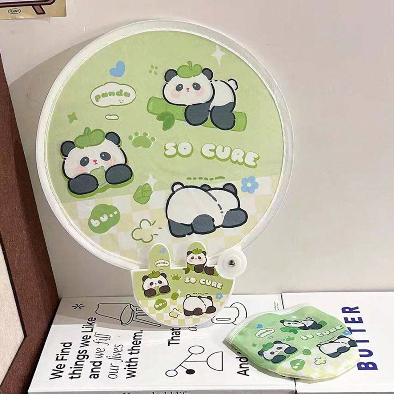 Cute Foldable Portable Fan Mini Cartoon Panda Fan With Fabric Surface ...