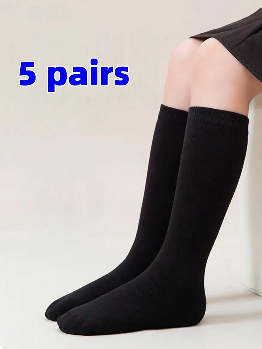 5 Pairs Kid's Over Knee/Mid Calf High Socks, Suitable For Spring ...