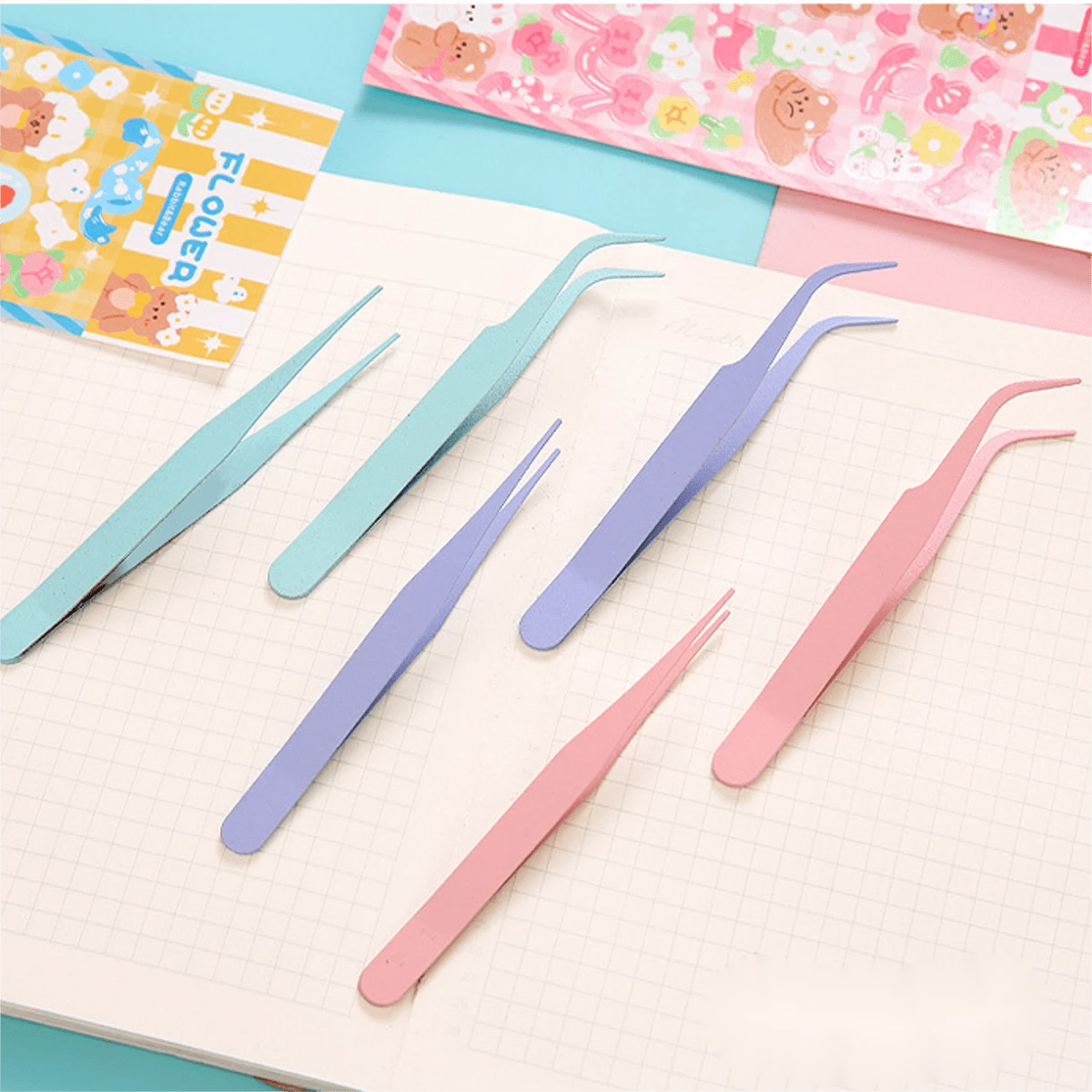 5pcs Colorful Pointed & Bent Clip, Macaron Pink Eyelash Crafting ...