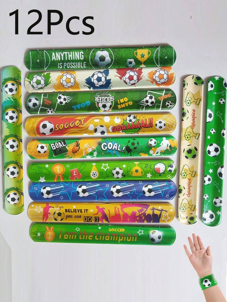 12pcs Football Snap Ring Soccer Slap Bracelets Pvc Snap Ring Bracelet ...