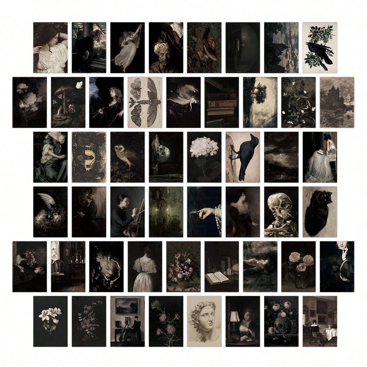 50 ชิ้น Moody Dark Wall Collage Kit, Wall Collage Kit Aesthetic ภาพ ...