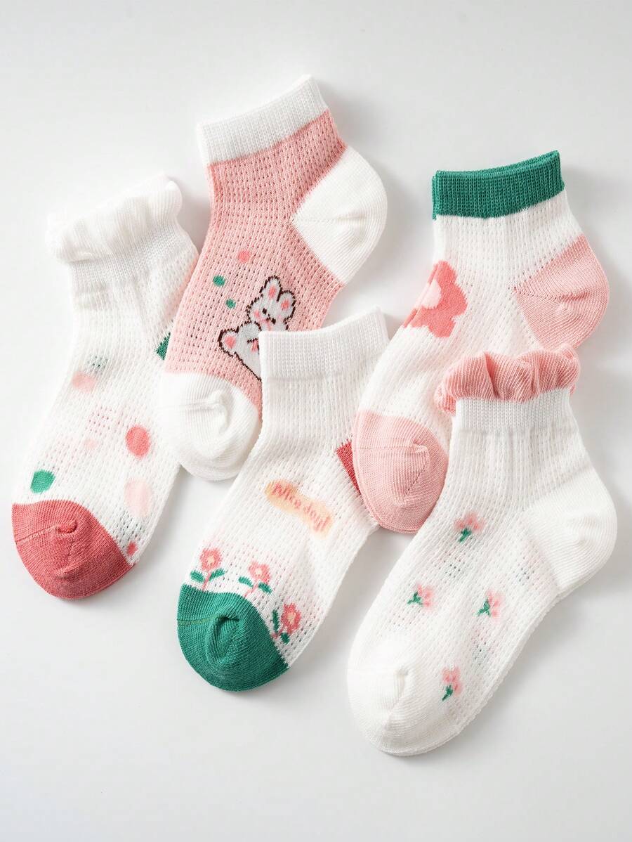 Cute Girls Socks - Cotton Comfortable Bunny & Floral Pattern Socks 5 ...