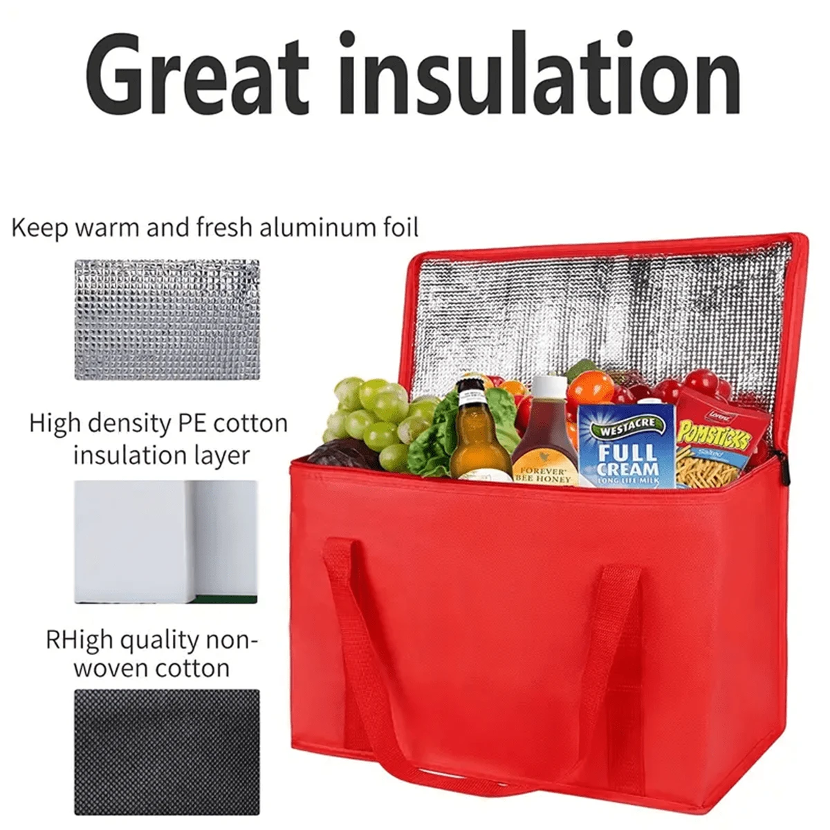 1pc Insulated Freezer Pack Extra Large Thermal Bag For Food Delivery ...