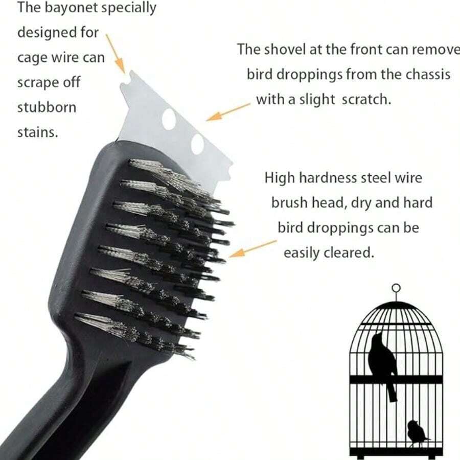 Stainless Steel Bird Droppings Cleaning Brush With Scraper Birdcage ...
