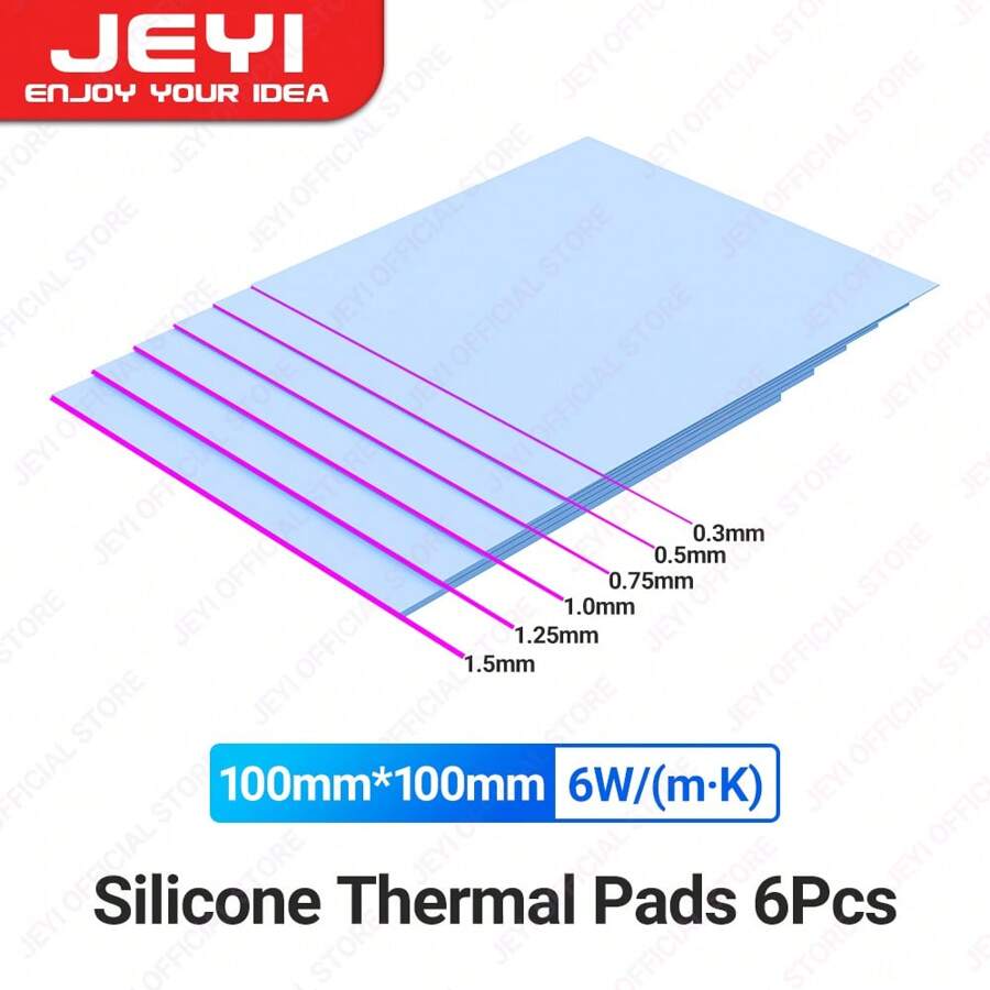 JEYI 6 Pack Silicone Thermal Pad 100x100mm, Heat Resistant Conductivity ...