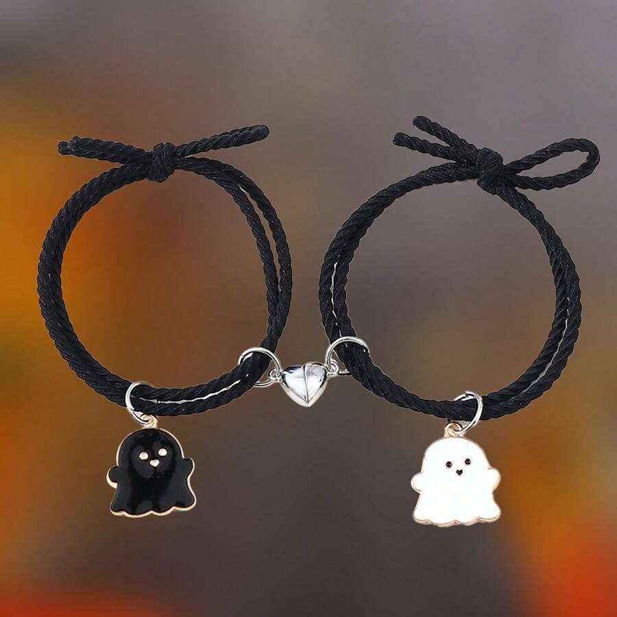 2pcs/set Cute Ghost Design Magnetic Flexible Elastic Hair Tie Bracelet ...