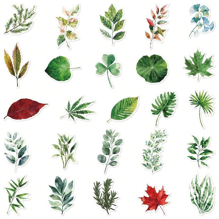 50pcs Leaf Shaped Cartoon Waterproof Vinyl Self-Adhesive Stickers ...