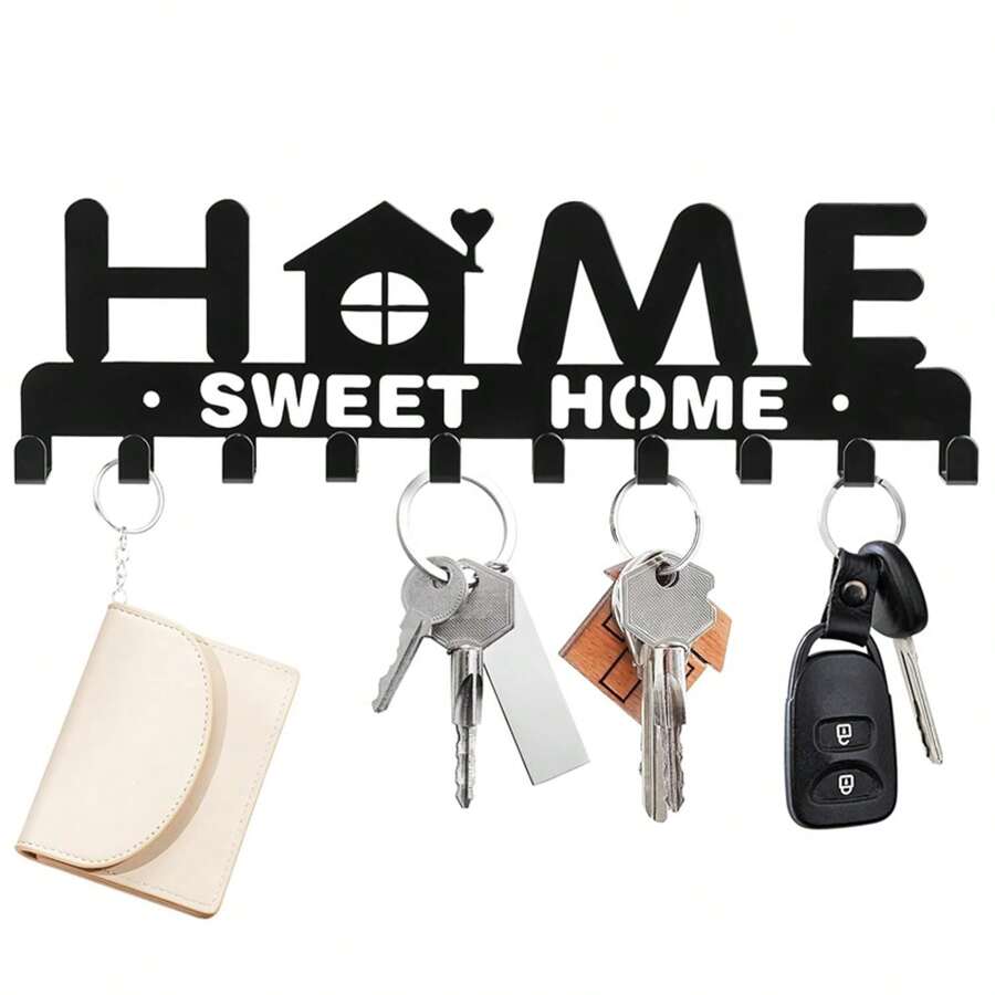 1pc Wall Mounted Key Hook, Black Metal Key Hanger Decorative Key Holder ...