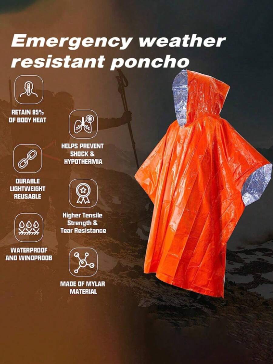 1Pc Emergency Poncho With Aluminum Film Lining Emergency Temperature ...