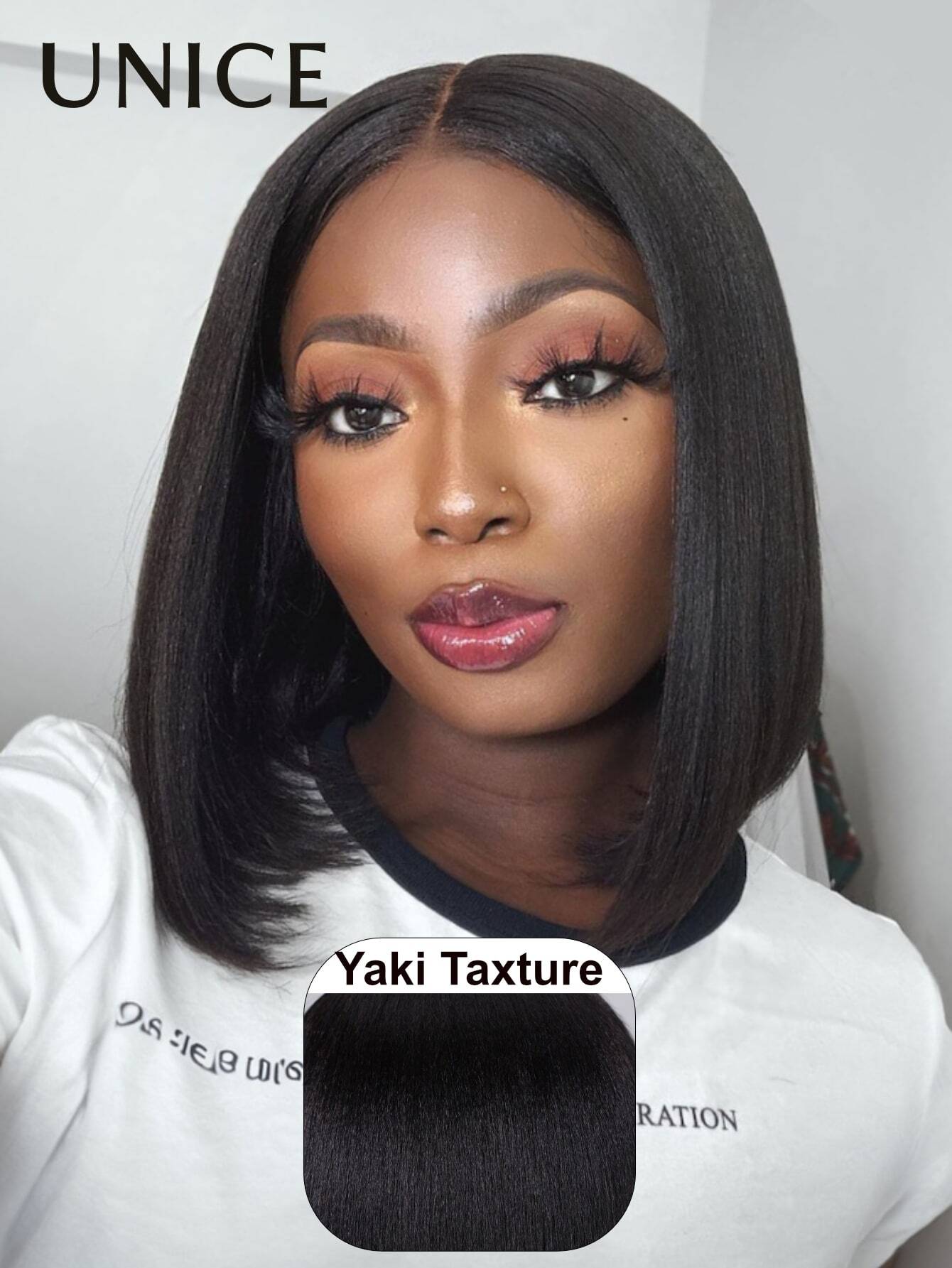 Unice Wigs Yaki Straight Bob Wig Bye Bye Knots 7x5 Lace Front Wig 100% ...
