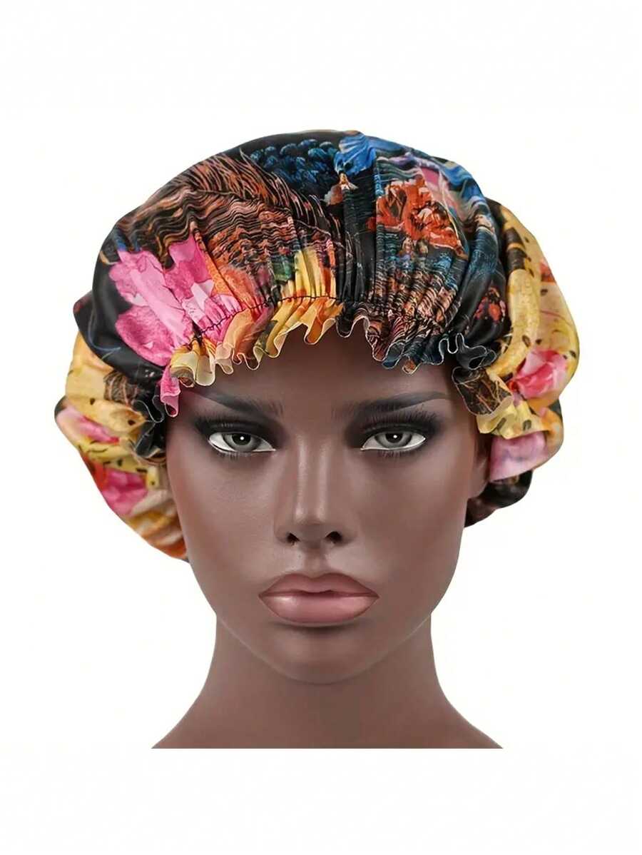1pc Boho Print Satin Bonnet Soft Thin Breathable Turban Elastic Hair ...