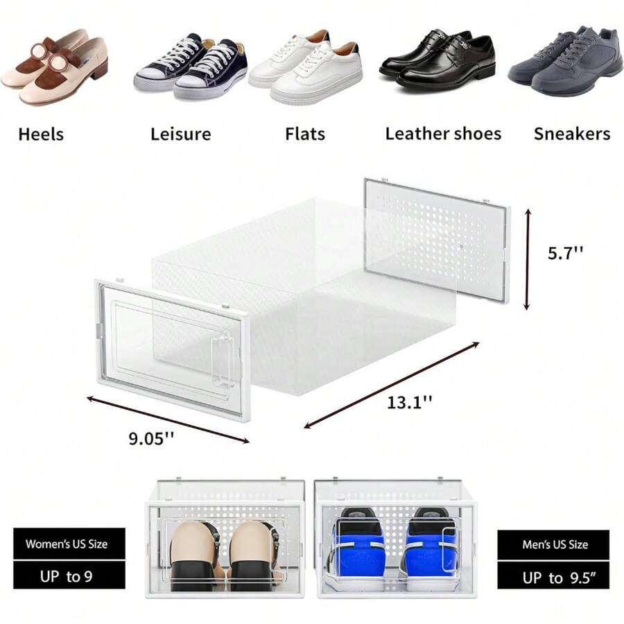 18 Pack Shoe Organizer Storage Bins, Clear Plastic Stackable Shoe Boxes ...