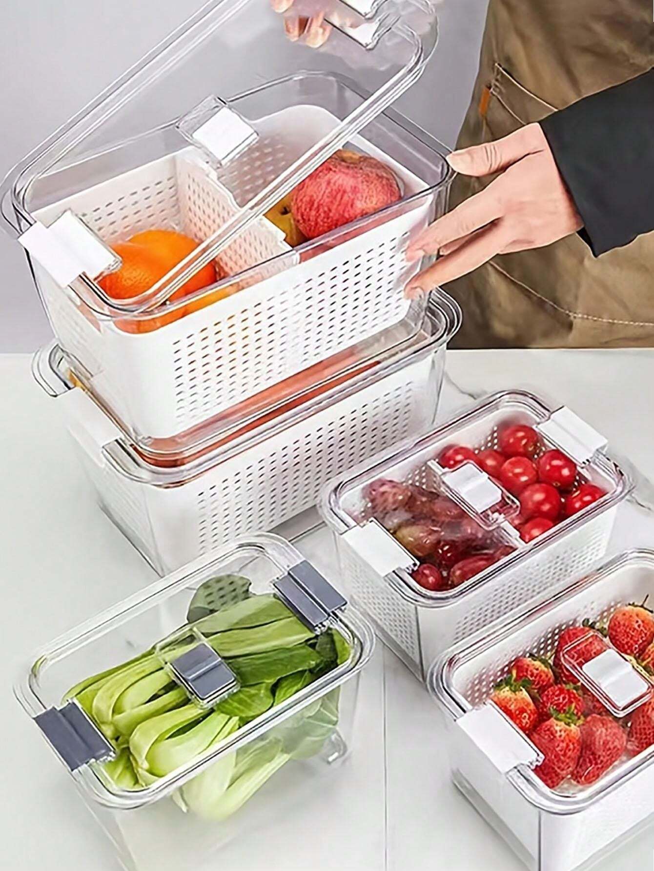2pcs Double Layered Plastic Drain Basket, Vegetable And Fruit Crisper ...