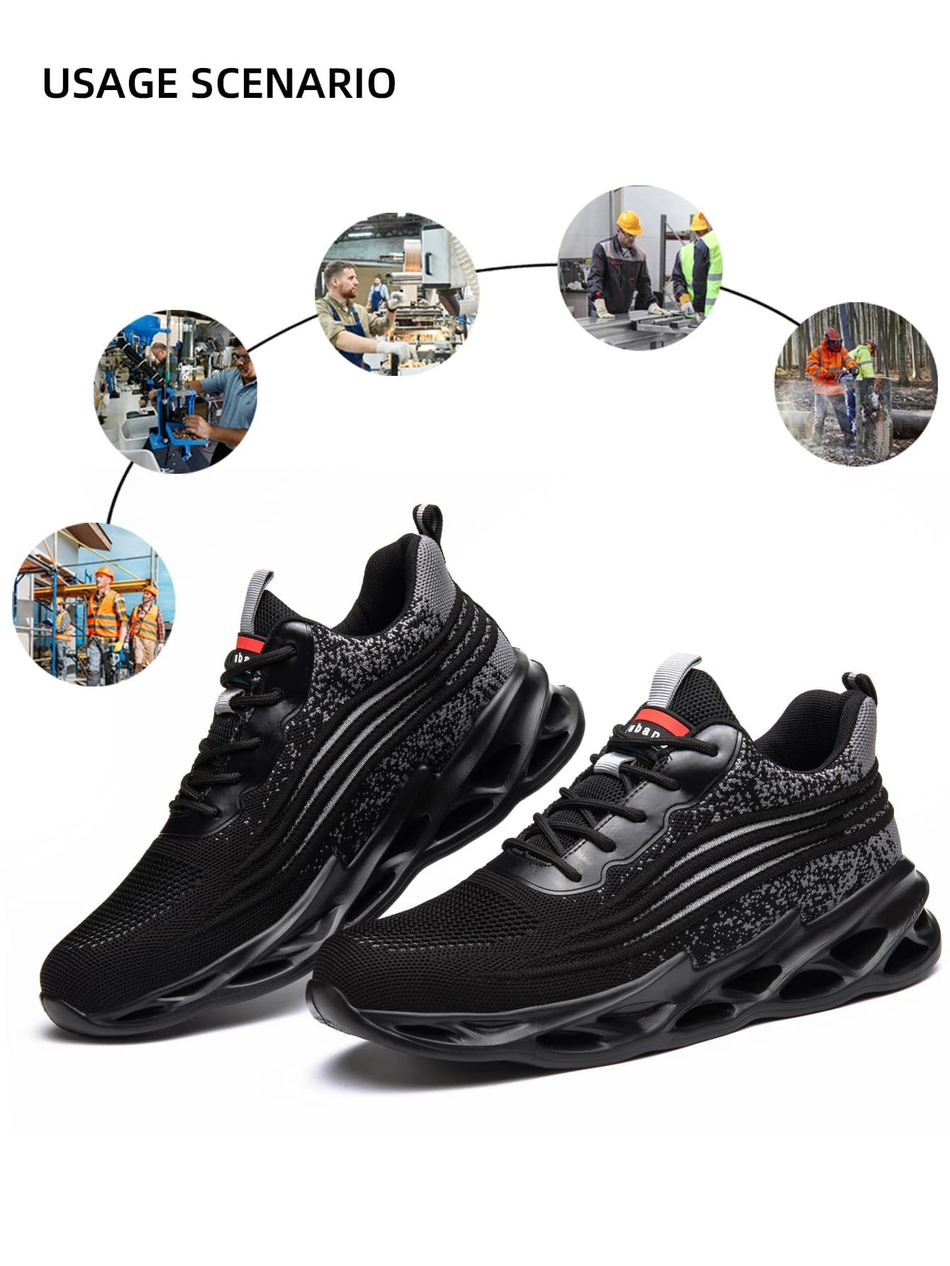 Men's Black Honeycomb Design Steel Toe Safety Shoes With Puncture-Proof ...