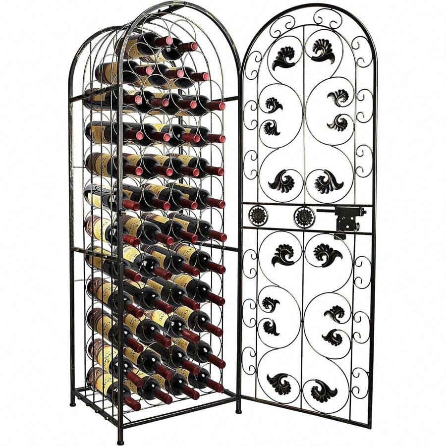 Wine Rack Freestanding Floor Wrought Iron Wine Rack Jail 45 Bottles ...