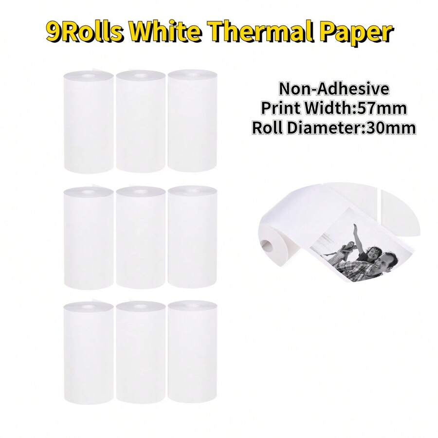 9Rolls 2.2in Black On White Thermal Printer Paper Rolls For Mini Pocket ...