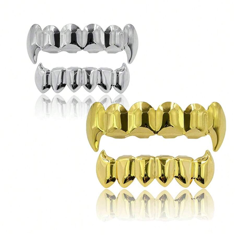 Golden Silvery Plated HIP HOP Teeth Grillz Top Bottom Grills With ...