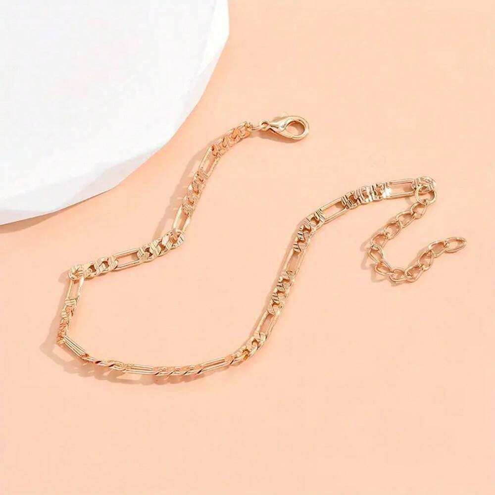 1 Minimalist Style Gold Color Chain Anklet Elegant Gold-Plated Beach ...