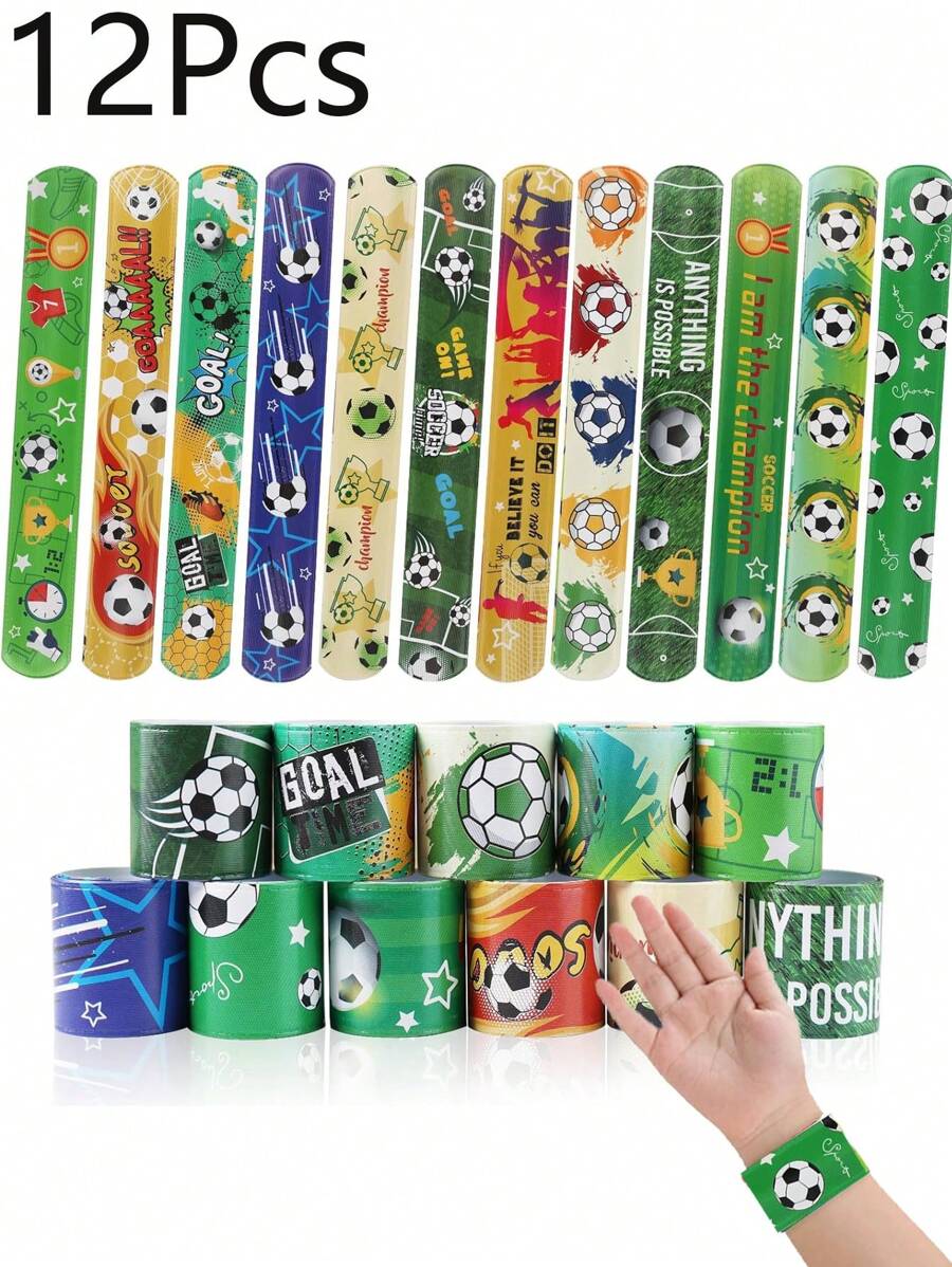 12pcs Football Snap Ring Soccer Slap Bracelets Pvc Snap Ring Bracelet ...