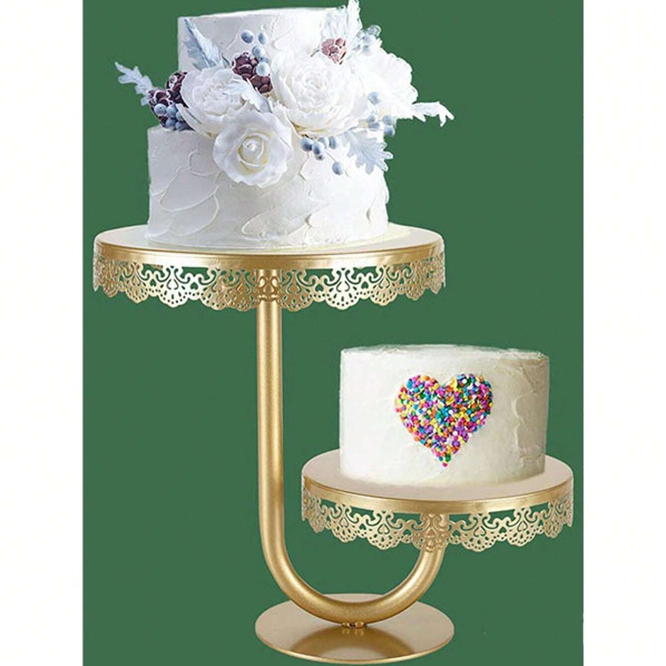 2-Tier Golden Dessert Stand For Wedding Party, Cake Plate Iron Art ...