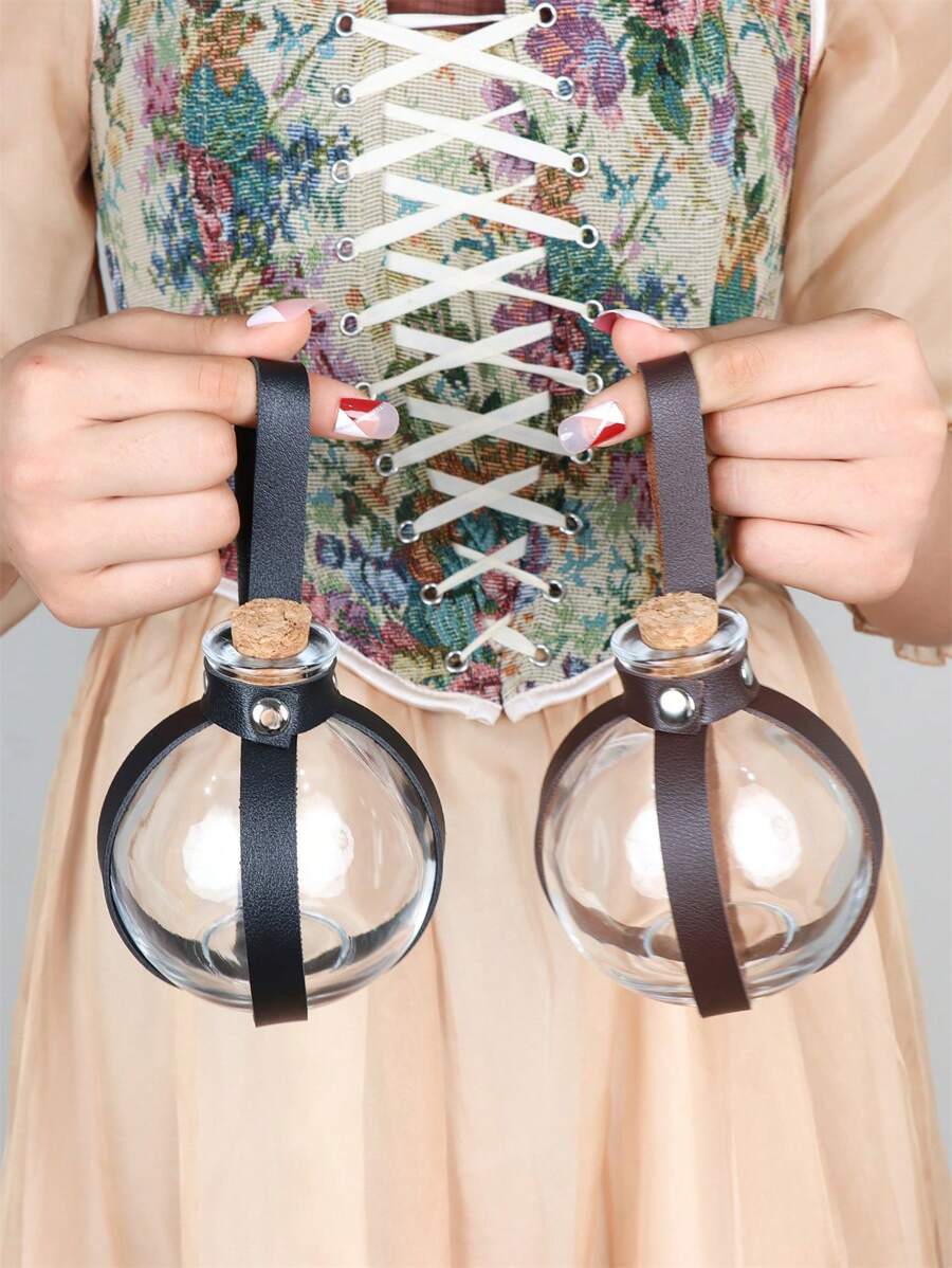 1 Set Dark Magic Potion Bottle - Brown Wizard Potions Glass Holder With Cork Stopper And Faux ...