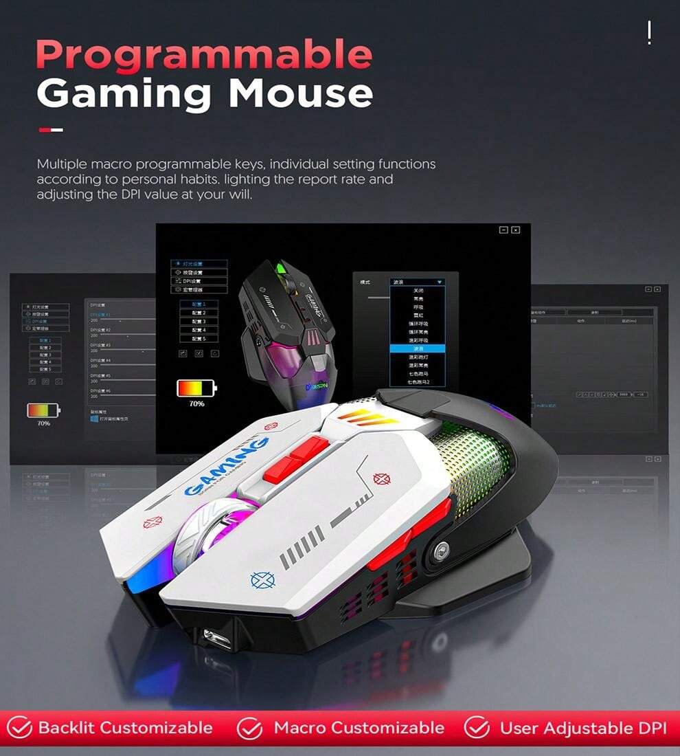 Ergonomic Wireless Programmable Gaming Mouse 10000 DPI Wired 2.4G Dual ...