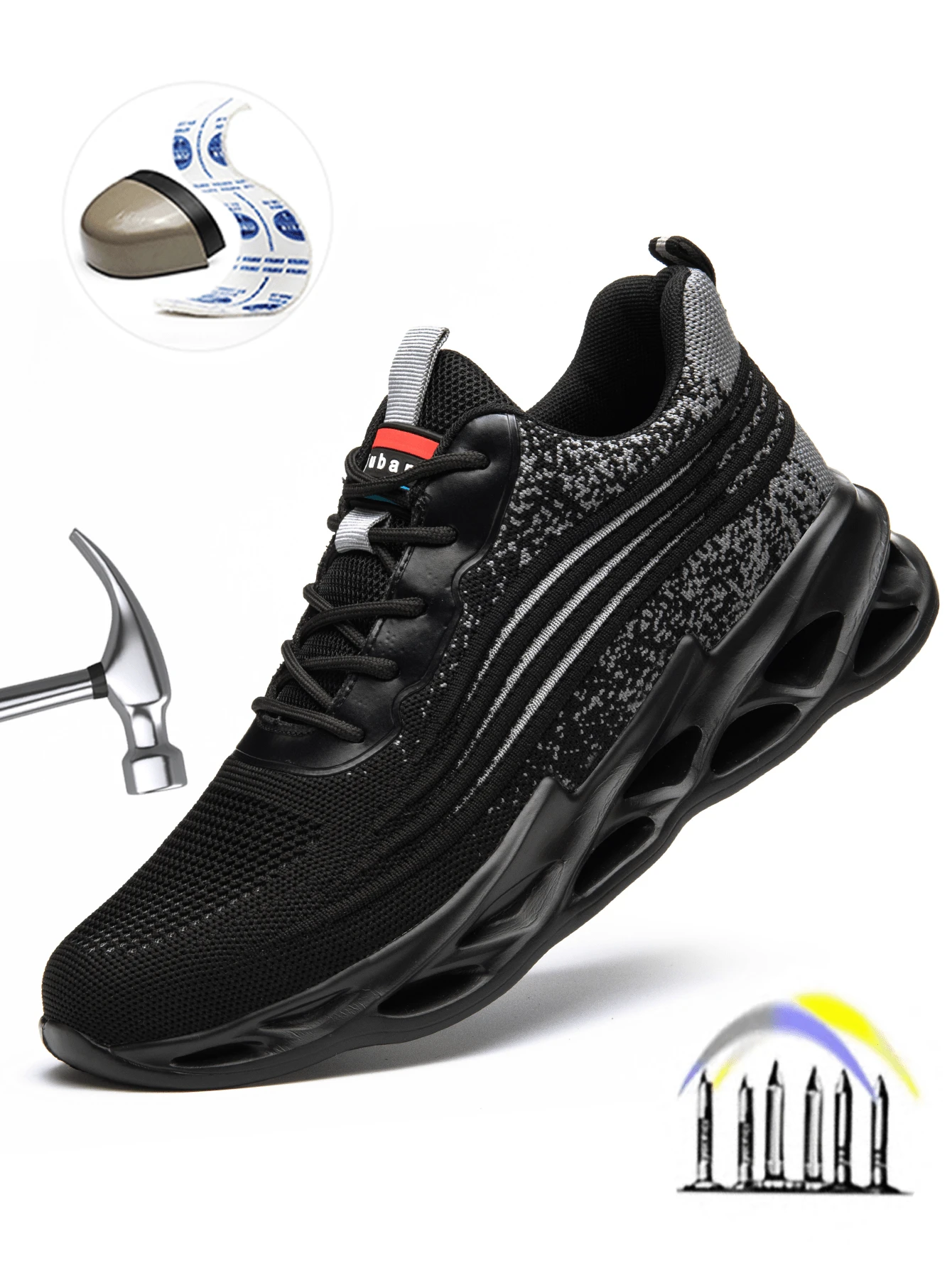 Men's Black Honeycomb Design Steel Toe Safety Shoes With Puncture-Proof ...