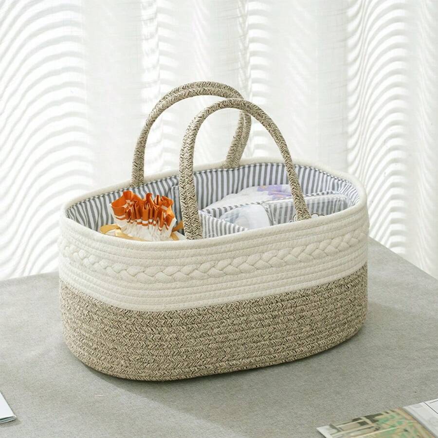 1pc Portable Woven Diaper Storage Box With Interchangeable Compartments ...