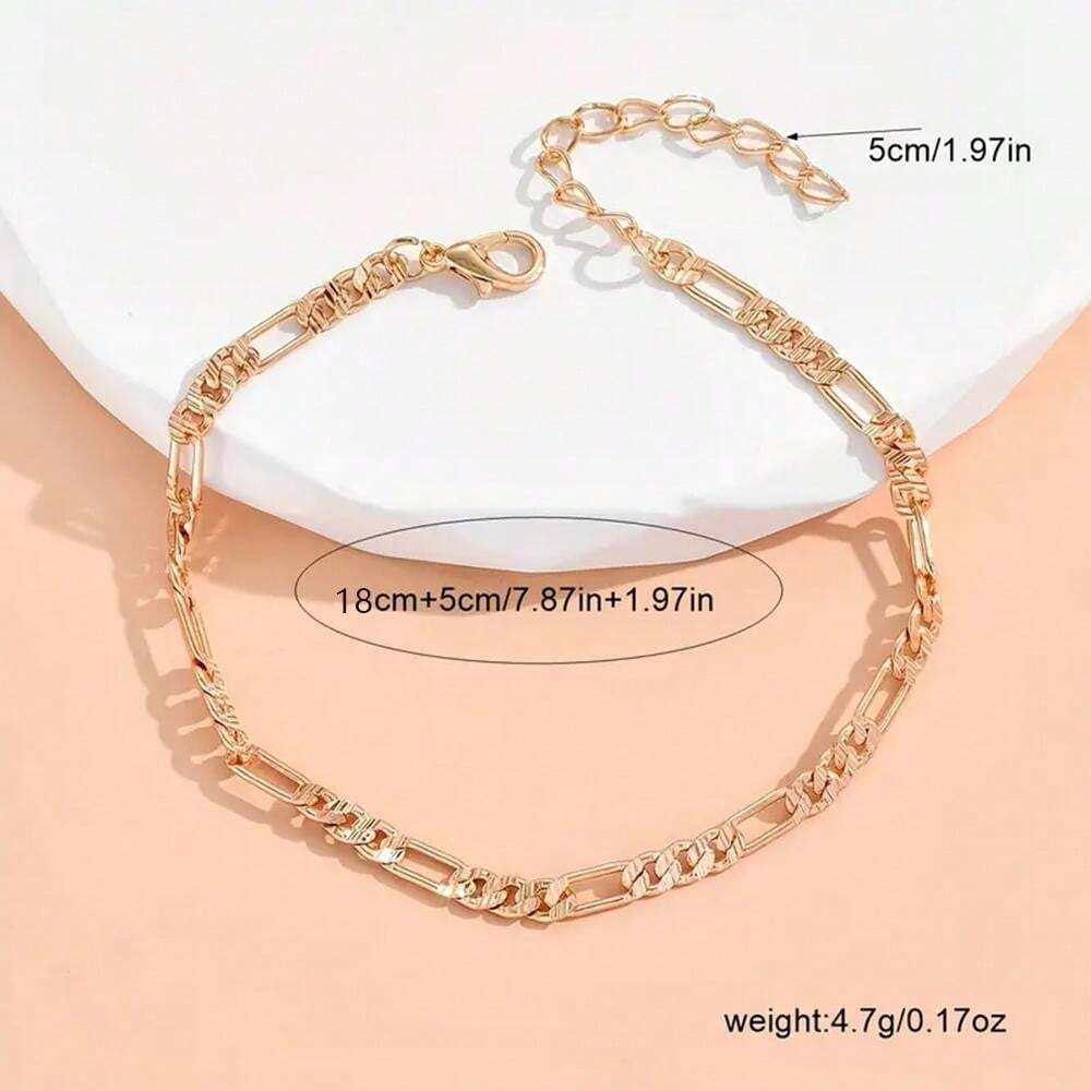 1 Minimalist Style Gold Color Chain Anklet Elegant Gold-Plated Beach ...